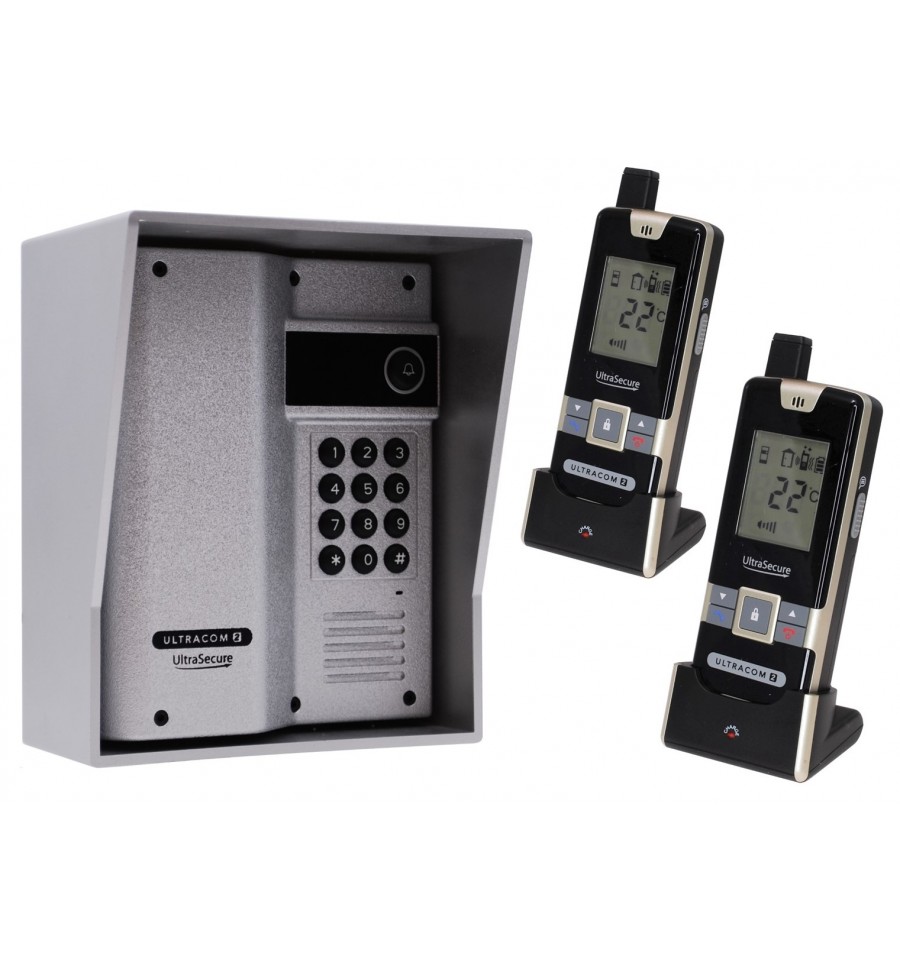 Wireless UltraCOM2 Intercom Keypad & 2 Handsets Silver & Silver Hood