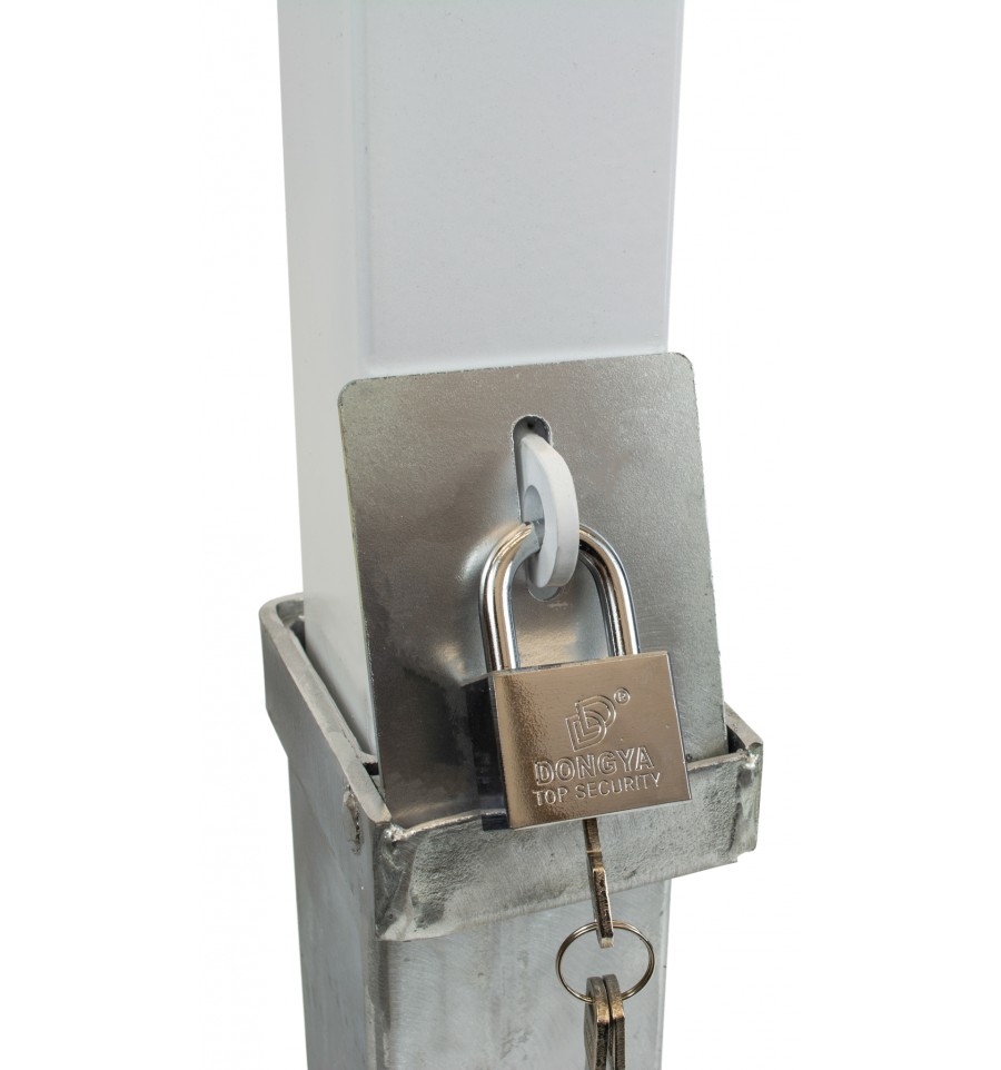 White 100P Removable Parking & Security Post, Padlock & Top Eyelet